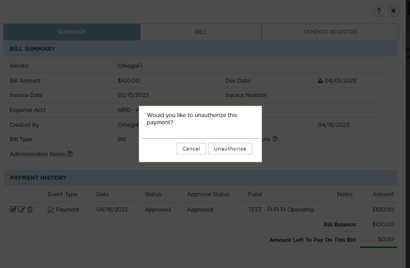 How do I delete a Payment and/or Bill? – Vault